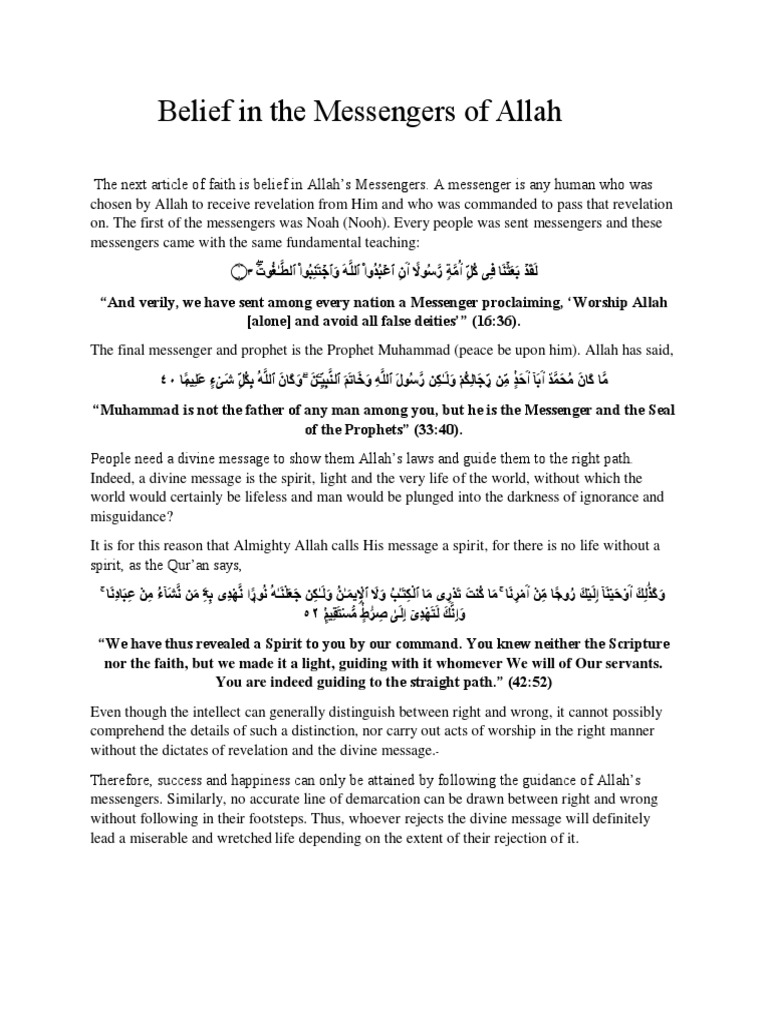Belief in Allah's Messengers Explained | PDF | Prophets And Messengers ...