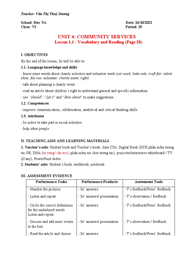 UNIT 4 - LESSON 1 - PART 1 - Vocabulary and Reading | PDF | Vocabulary ...