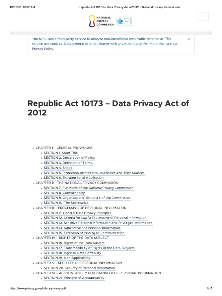 Republic Act 10173 - Data Privacy Act of 2012 National Privacy ...