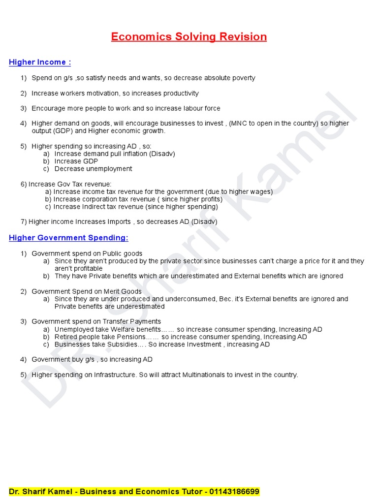 Final Economics Revision | PDF | Inflation | Taxes