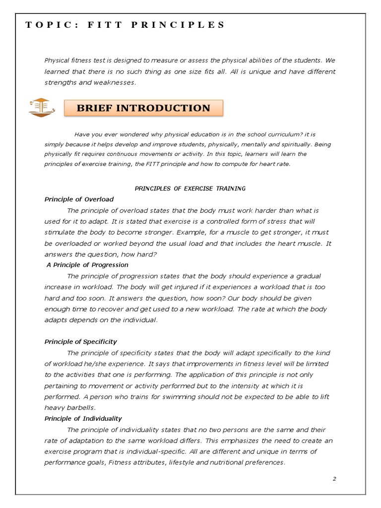 2 Lesson Fitt Principles | PDF | Physical Fitness | Heart Rate