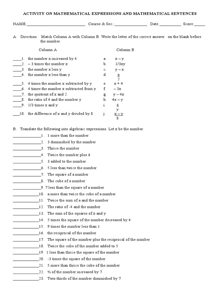 Understanding Mathematical Sentences | PDF | Numbers | Ratio