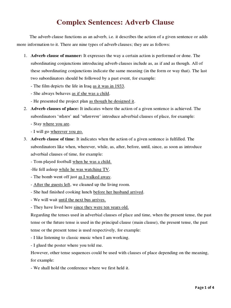 Complex - Adverb Clause | PDF | Adverb | Linguistics
