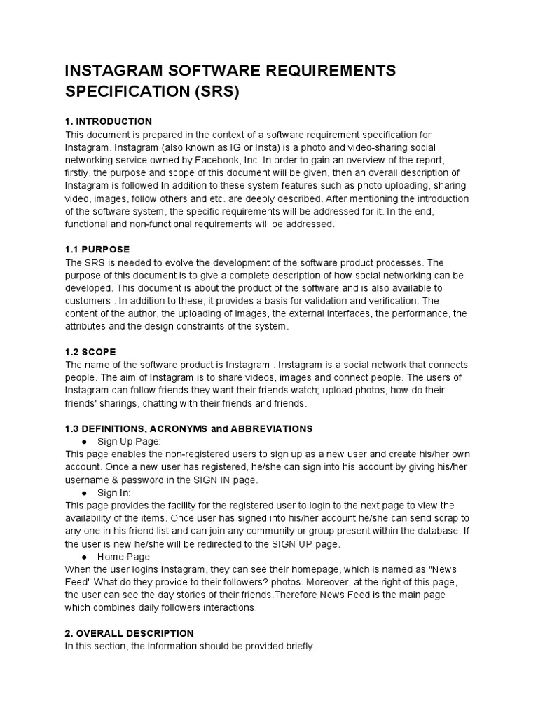 SRS of Instagram | PDF | Login | User (Computing)