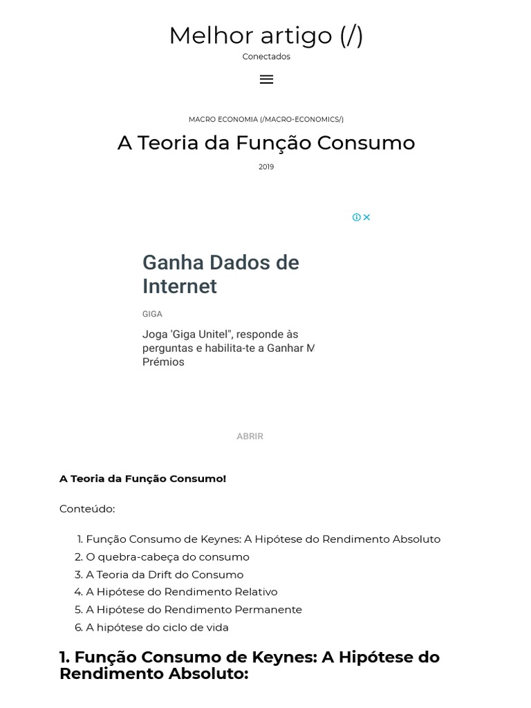 A Teoria Da Função Consumo | PDF | Renda | Economia