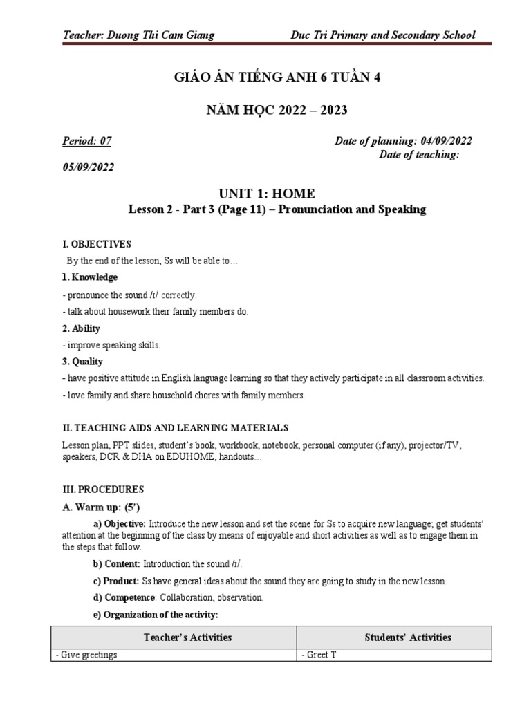 Lesson Plan Class 6.3 & 6.4 Week 4 | PDF | Lesson Plan | Teachers