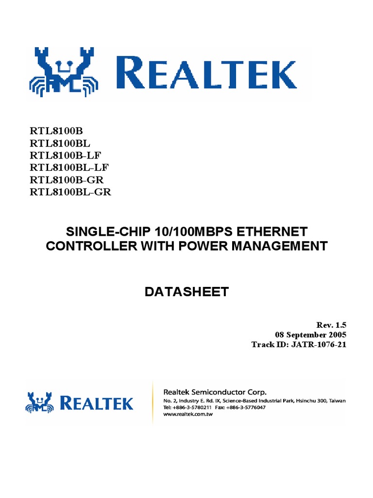 RTL8100B-GR Datasheet (PDF) - Realtek Semiconductor Corp. | PDF | Computer Engineering ...