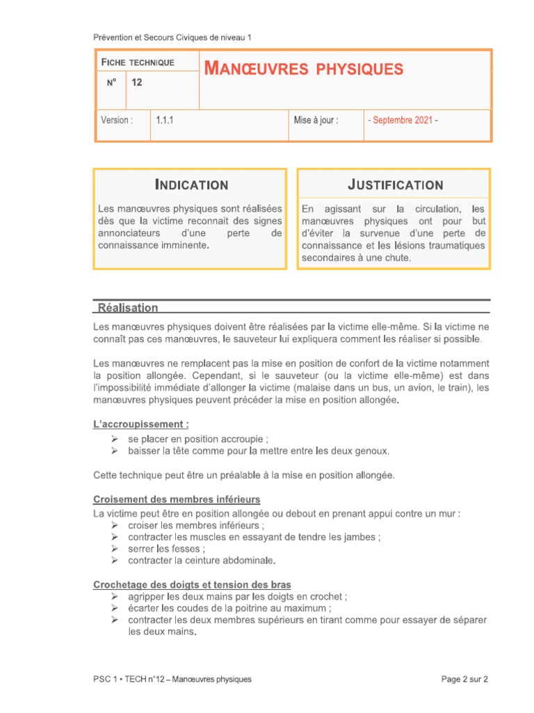Malaise Vagal - psc1 Manoeuvres Explications | PDF