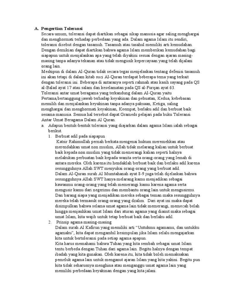 Pengertian Toleransi Dalam Perspektif Islam | PDF