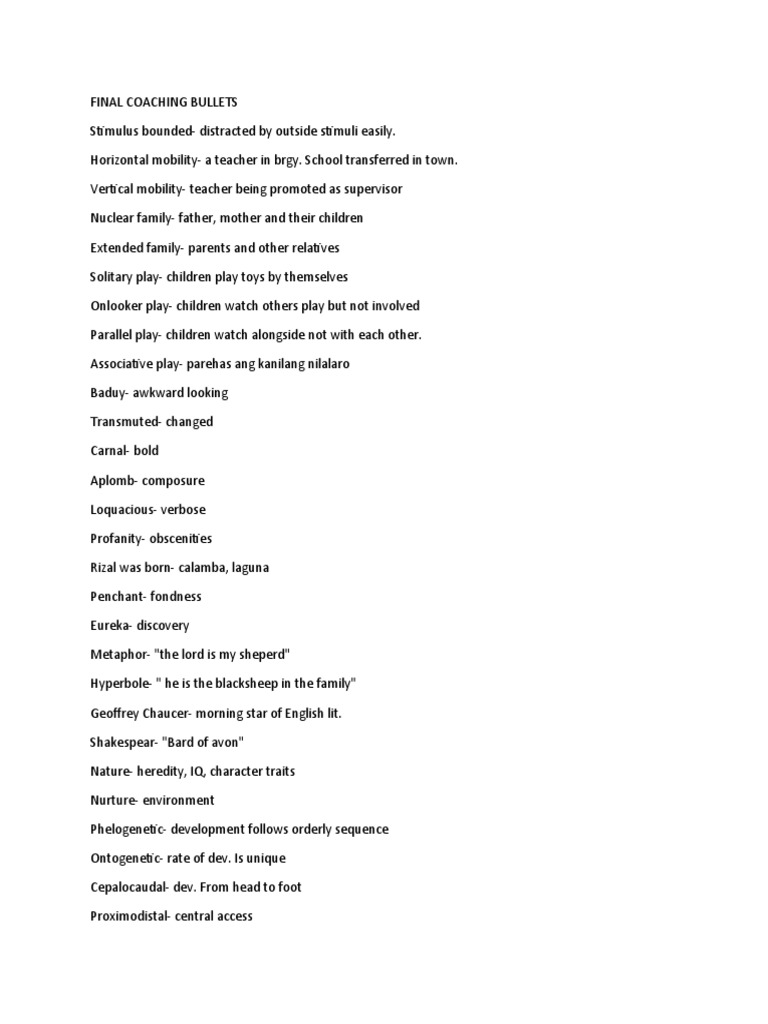 Final Coaching Bullets | PDF | Cognition | Behavioural Sciences