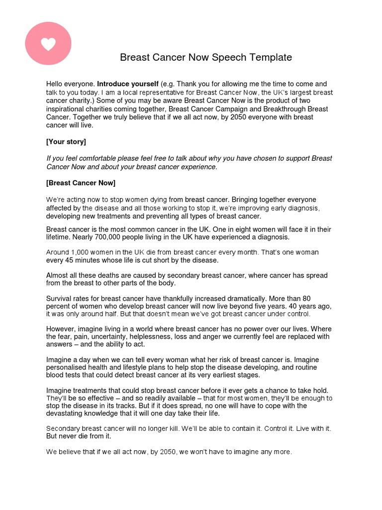 Breast Cancer Awareness Speech Template | PDF | Cancer | Breast Cancer