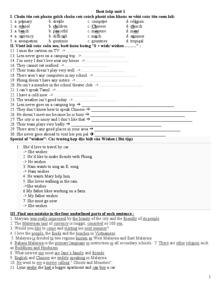 Bai Tap Cho Unit 123 E9 | PDF | Jeans