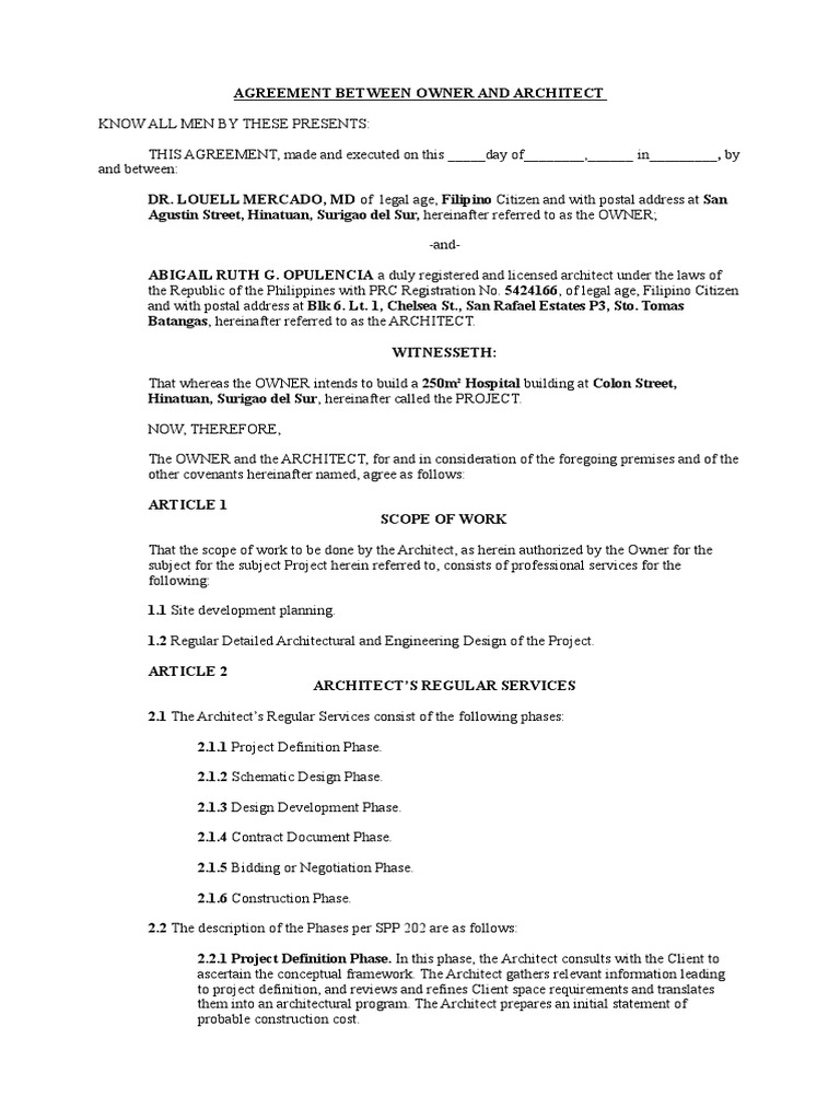 Owner-Architect Agreement | PDF | Architect | Specification (Technical Standard)