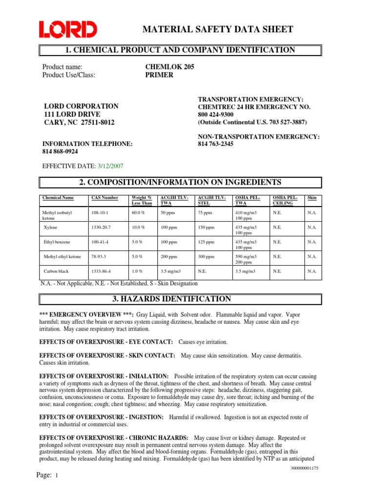 Chemlok 205MSDS | PDF | Firefighting | Water