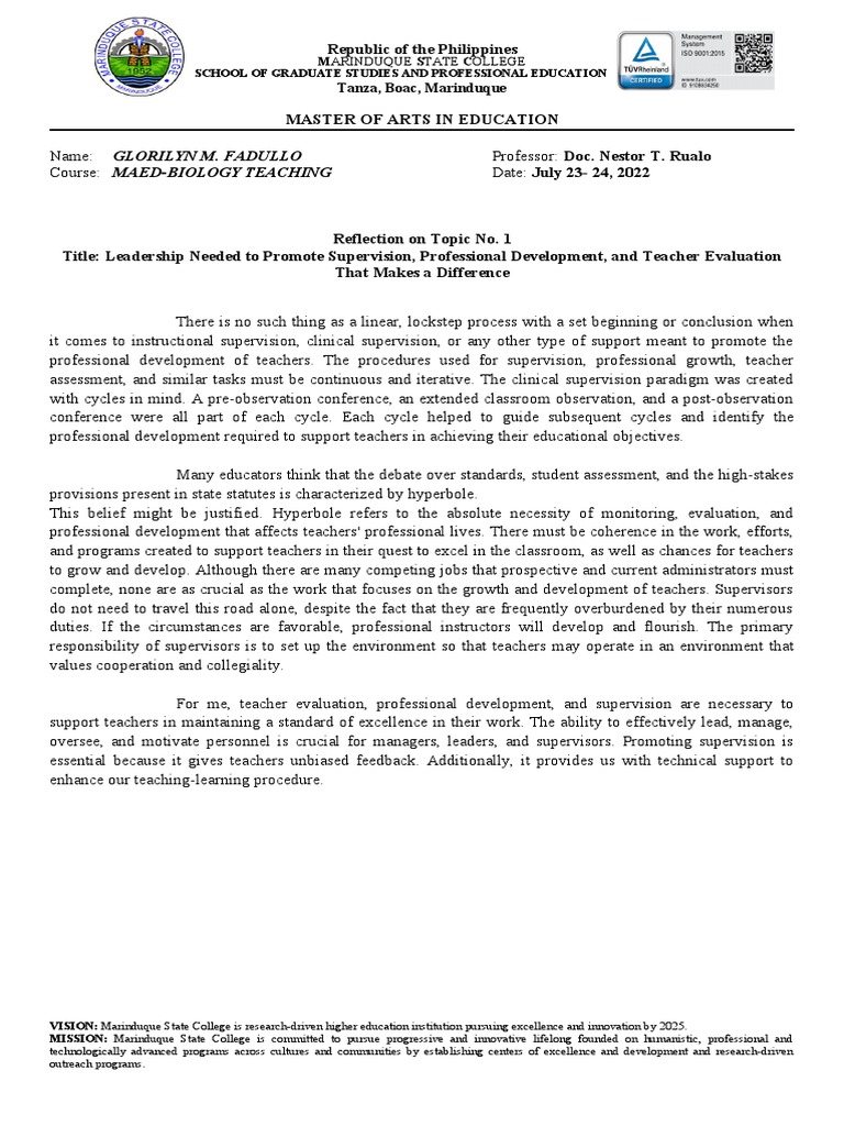 Reflection On Topic No. 1 | PDF | Teachers | Teaching Method