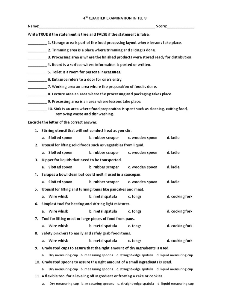 TLE Grade 8 4th Quarter Exam | PDF | Scissors | Blade