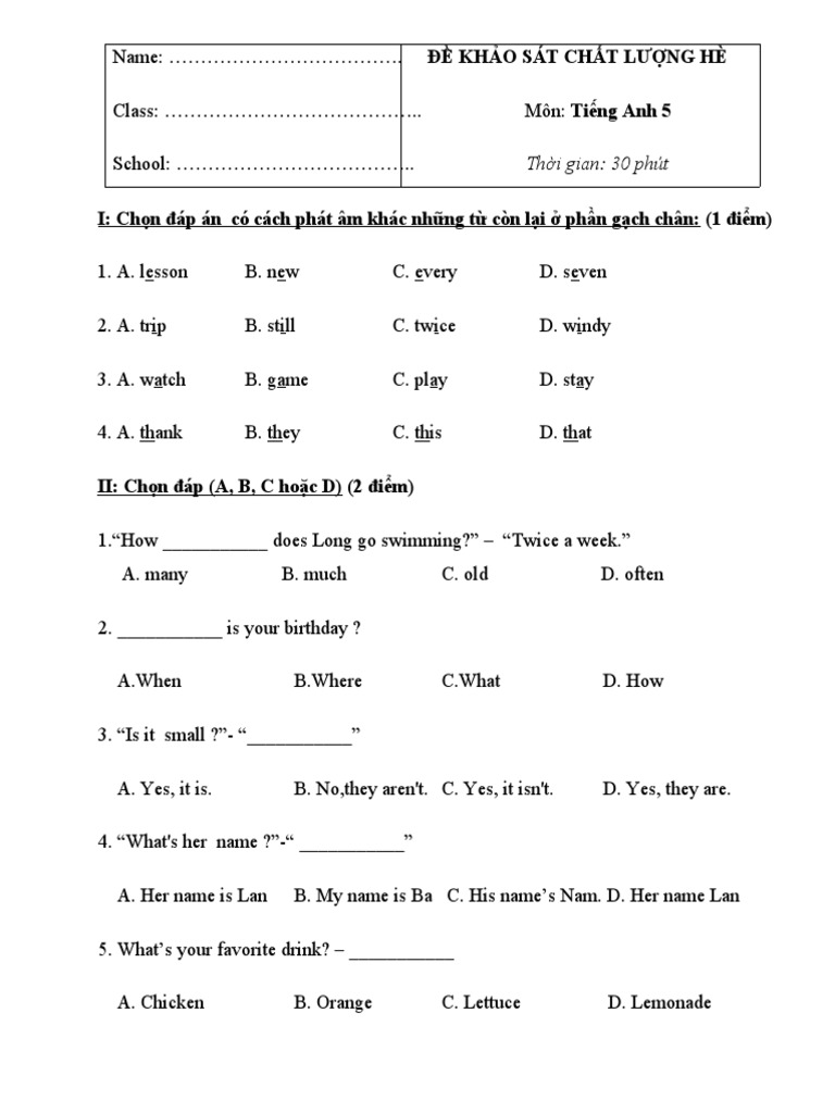 De Khao Sat Chat Luong Dau Nam | PDF