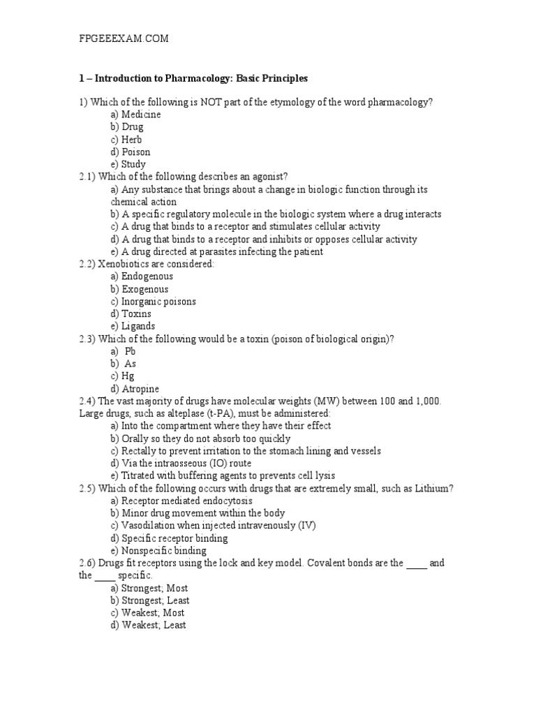 Pharmacology Questions and Answers | PDF | Receptor Antagonist | Phases ...