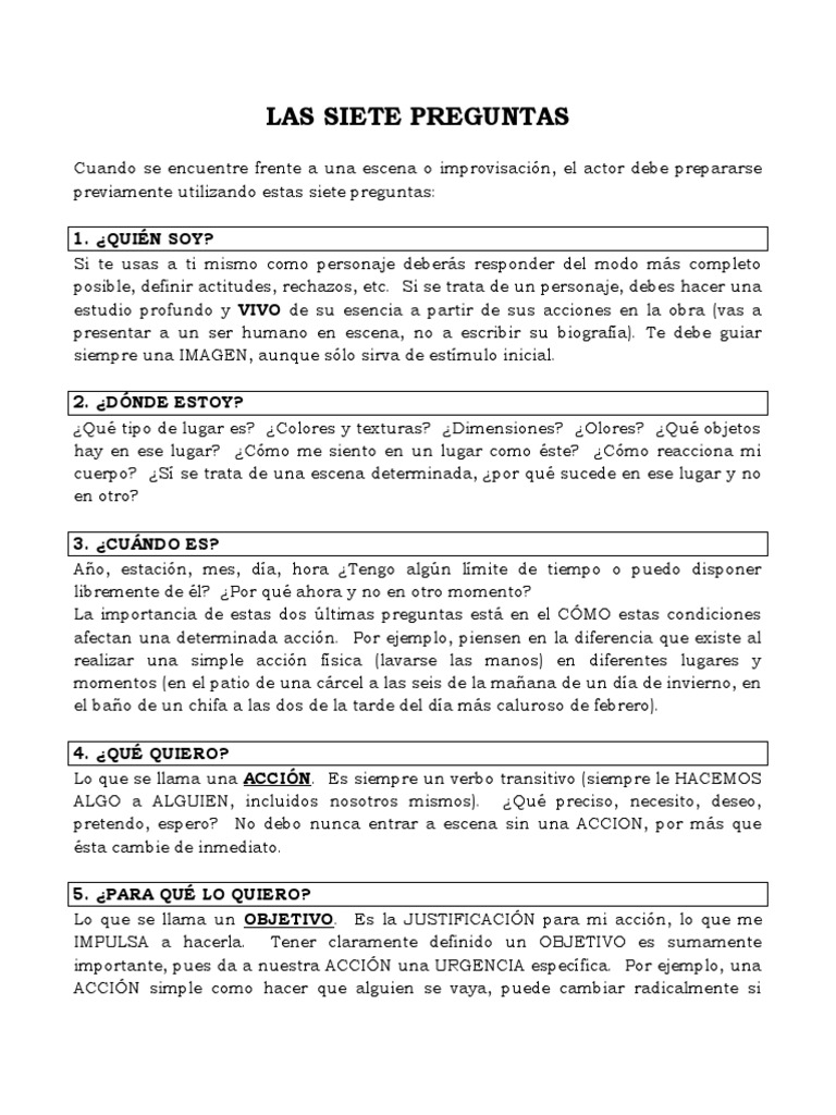 Las Siete Preguntas Del Actor | PDF Las Siete Preguntas Del Actor | PDF