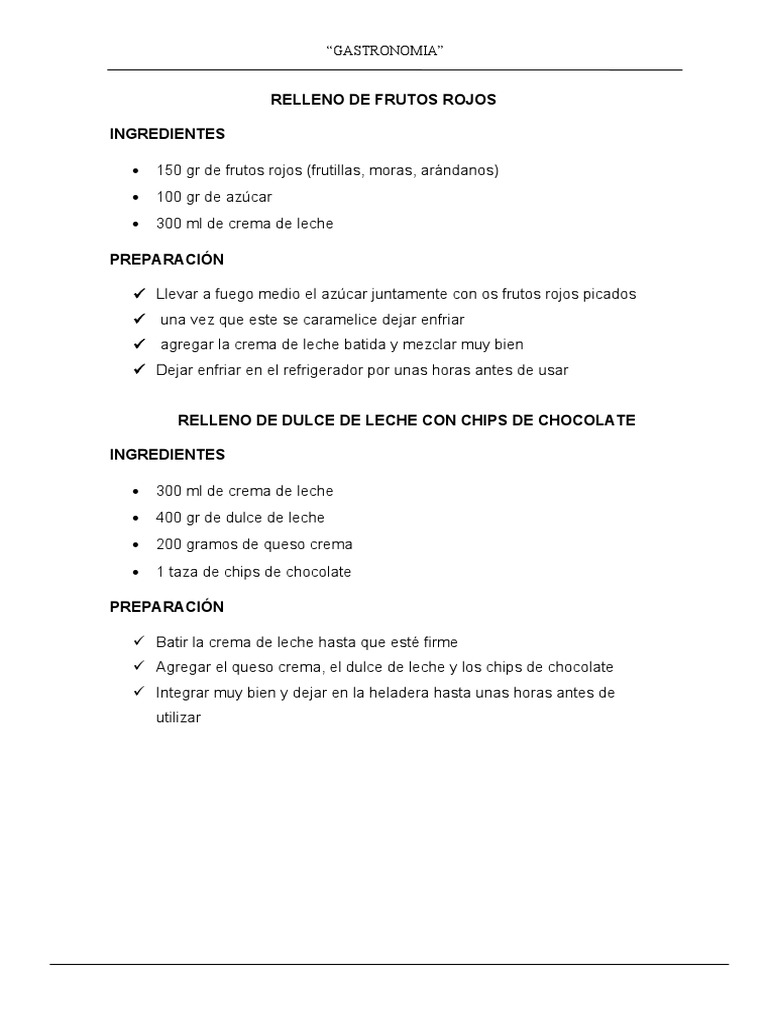 Rellenos para Tortas | PDF | Crema | Chocolate