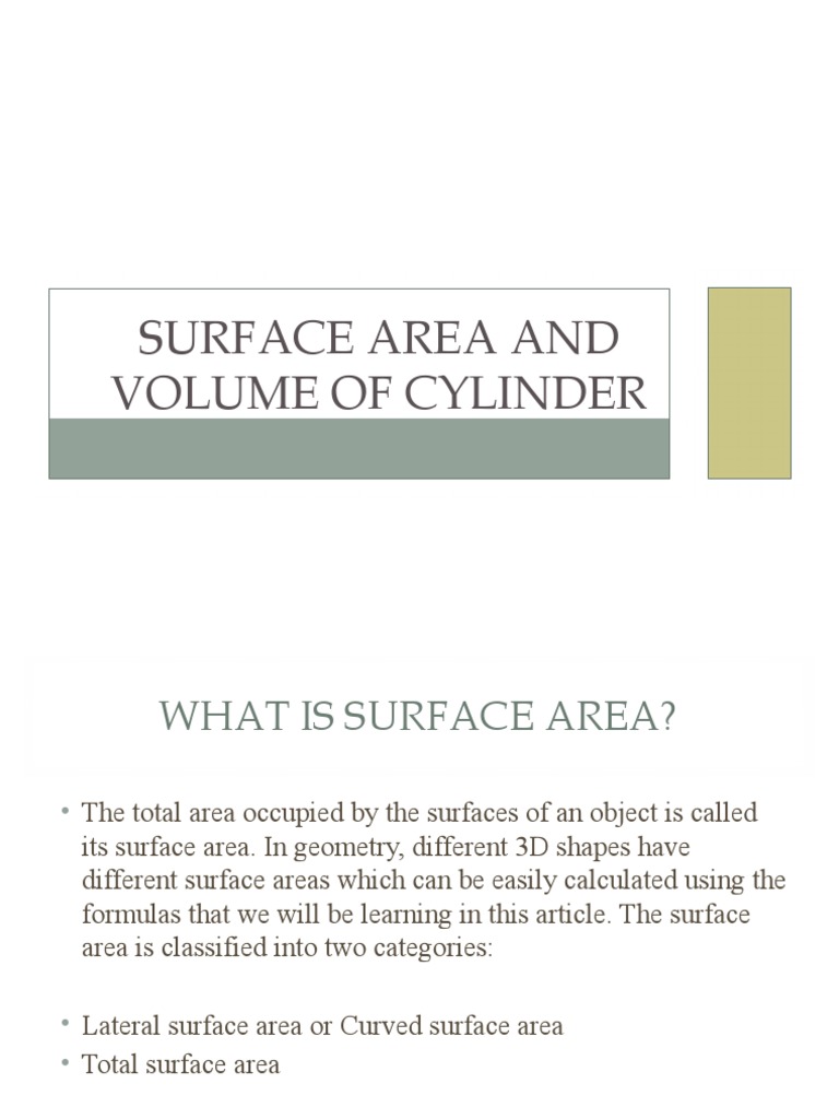 Surface Area and Volume of Cylinder | PDF