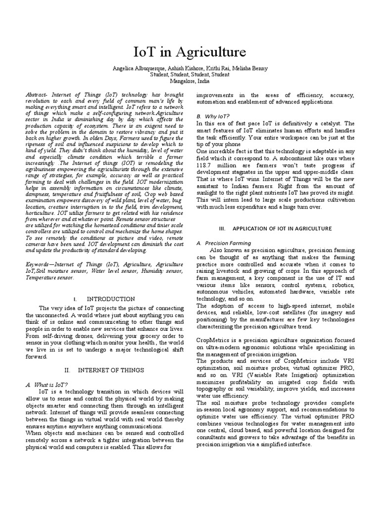 IoT in Agriculture | PDF | Internet Of Things | Agriculture