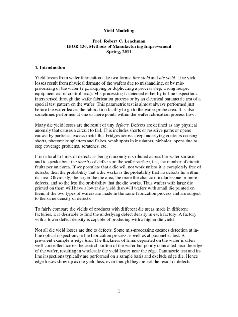 Yield Models Rev | PDF | Semiconductor Device Fabrication | Poisson ...