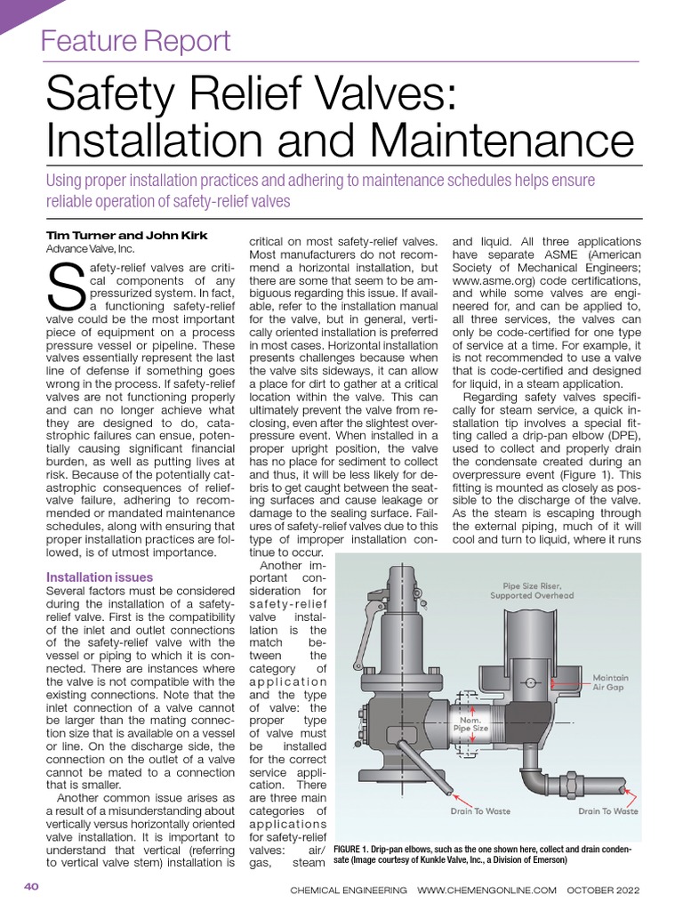 Safety Relief Valve Installation Guide | PDF | Boiler | Valve