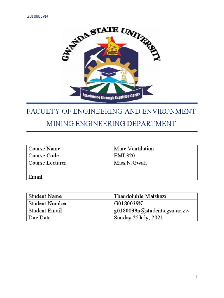 Mine Ventilation Assignment | PDF
