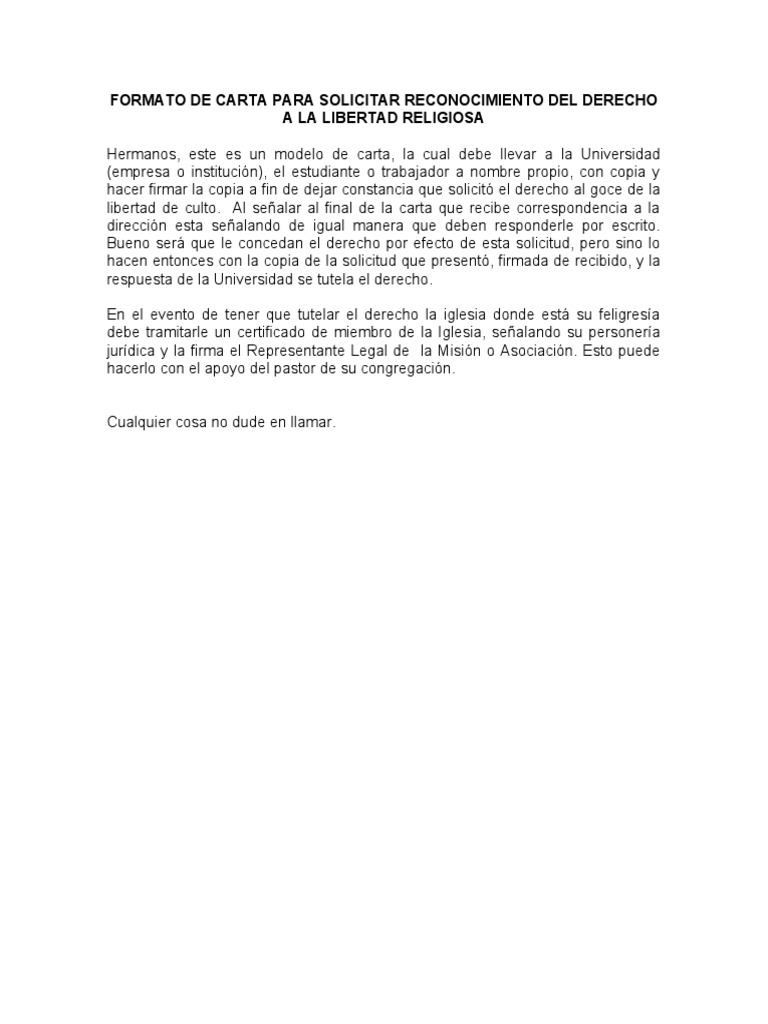 Carta Libertad Religiosa Luz Dary | PDF | Libertad de religión | Iglesia Católica