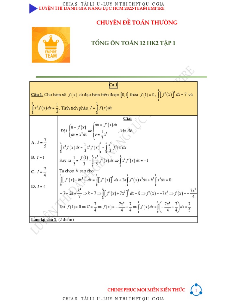 Tổng Ôn Toán 12 Hk2 Tập 1 | PDF