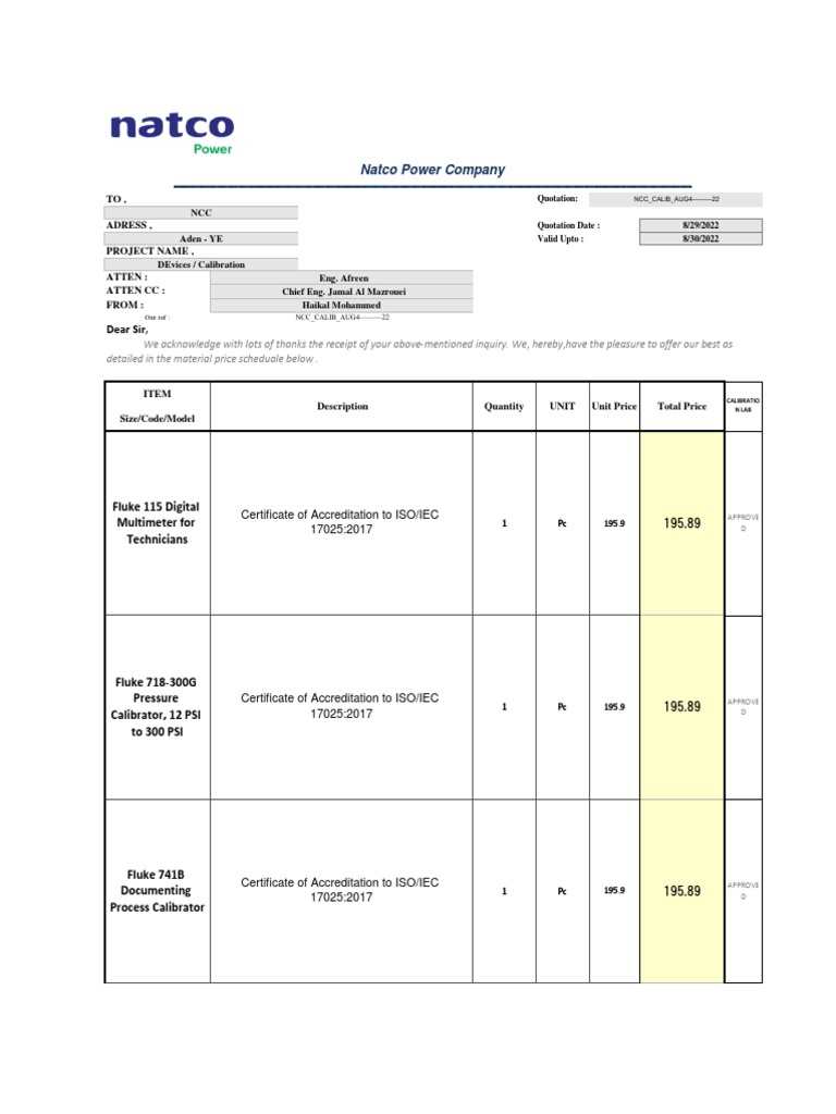 Calibration Equipment Quotation | PDF | Value Added Tax | Taxes