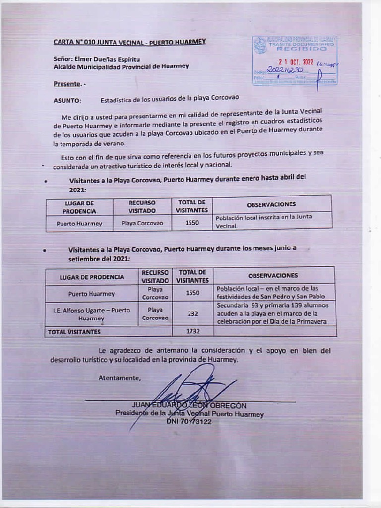 Carta #010-Junta Vecinal - Pto Hy | PDF