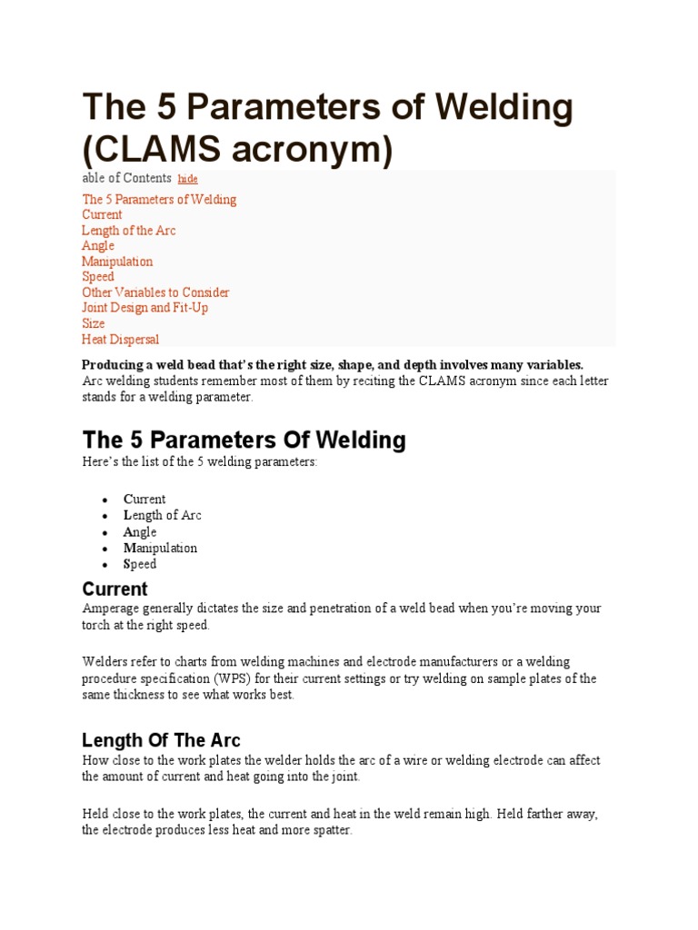The 5 Parameters of Welding | PDF | Construction | Welding