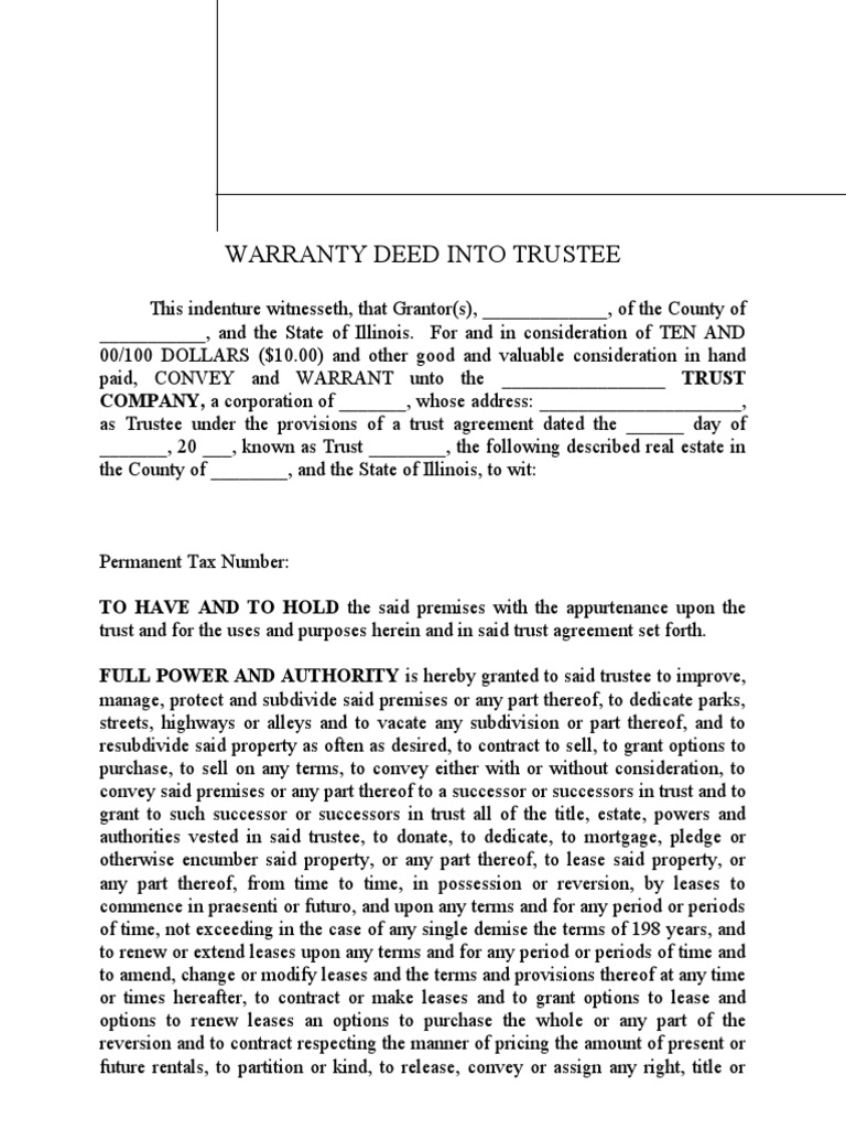 Warranty Deed Into Trust | PDF | Trust Law | Deed