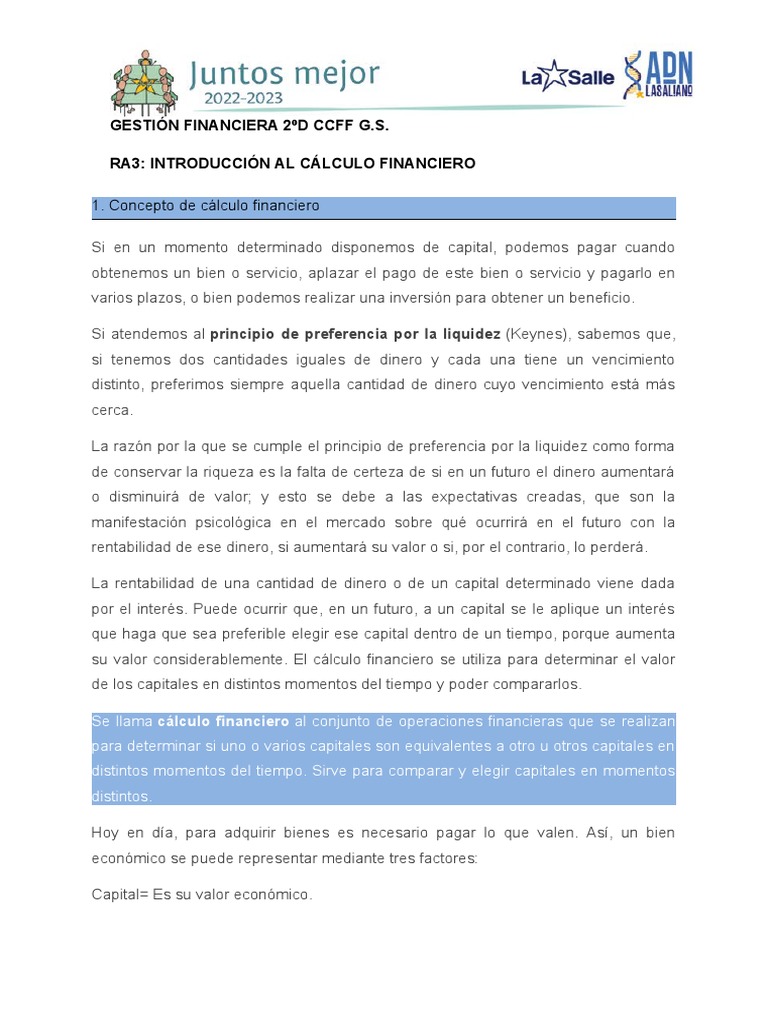 Ud3 Teoría Introducción Al Cálculo Financiero | PDF | Interés | Bancos