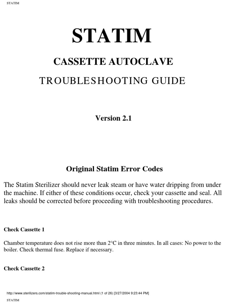 Statim Trouble Shooting Manual | PDF | Boiler | Electrical Connector
