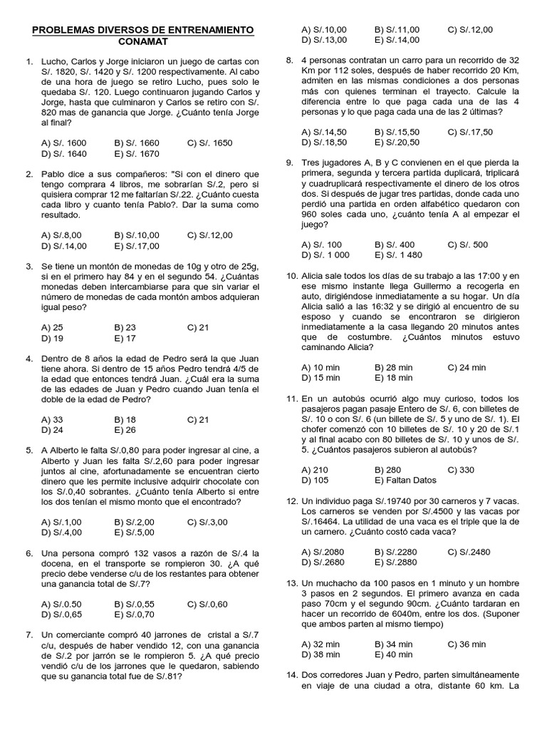 Cuatro Operaciones Conamat 2018 | PDF