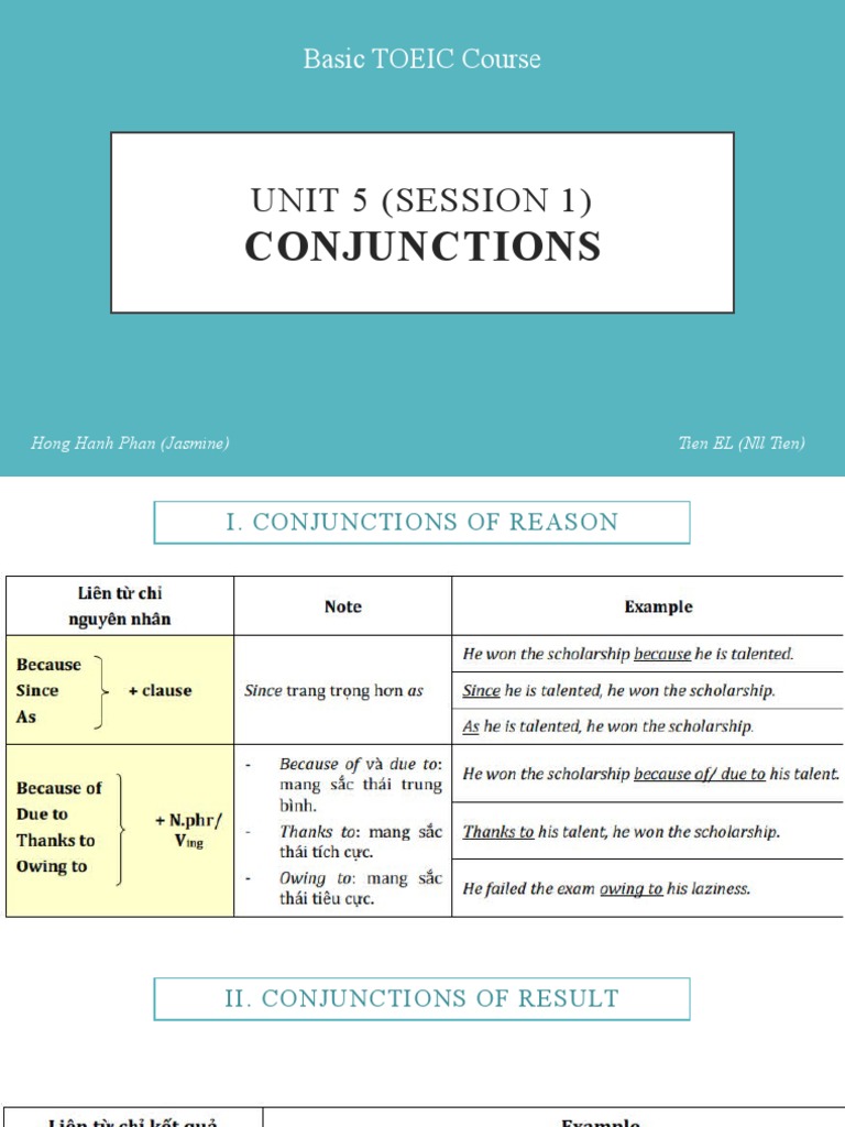 Basic TOEIC - U5 - Conjunctions (Session 1) | PDF