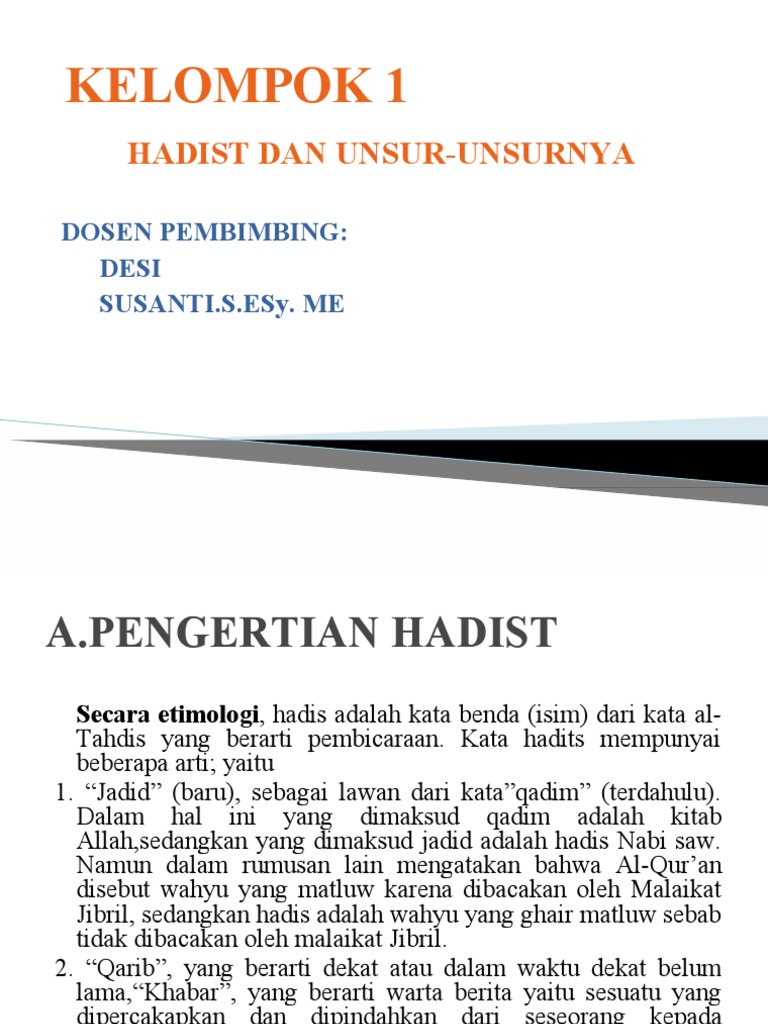 Pengertian dan Unsur Hadist Nabi | PDF | Ilmu Sosial | Agama ...