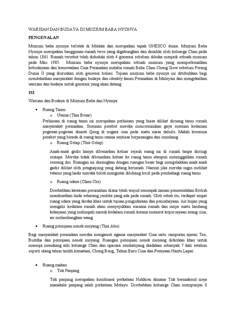 Warisan Dan Budaya Di Muzium Baba Nyonya | PDF