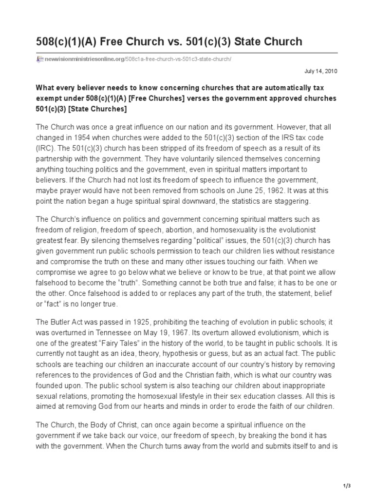 508c1a Free Church Vs 501c3 State Church (To Accompany To Celtic Norse ...