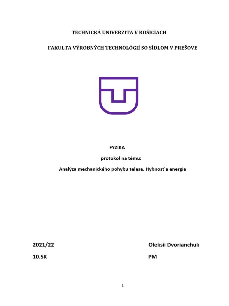 Fyzika Protokol 1 (Oleksii Dvorianchuk) | PDF