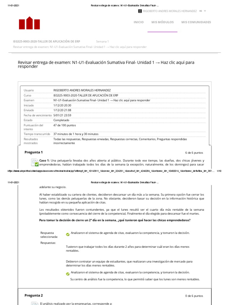 Revisar Entrega de Examen N1 U1 Evaluaci N Sumativa Final PDF | PDF | Marketing | Investigación ...