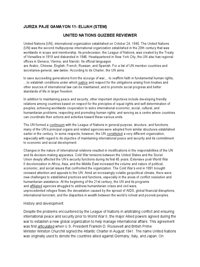 REVIEWER | PDF | United Nations | International Relations