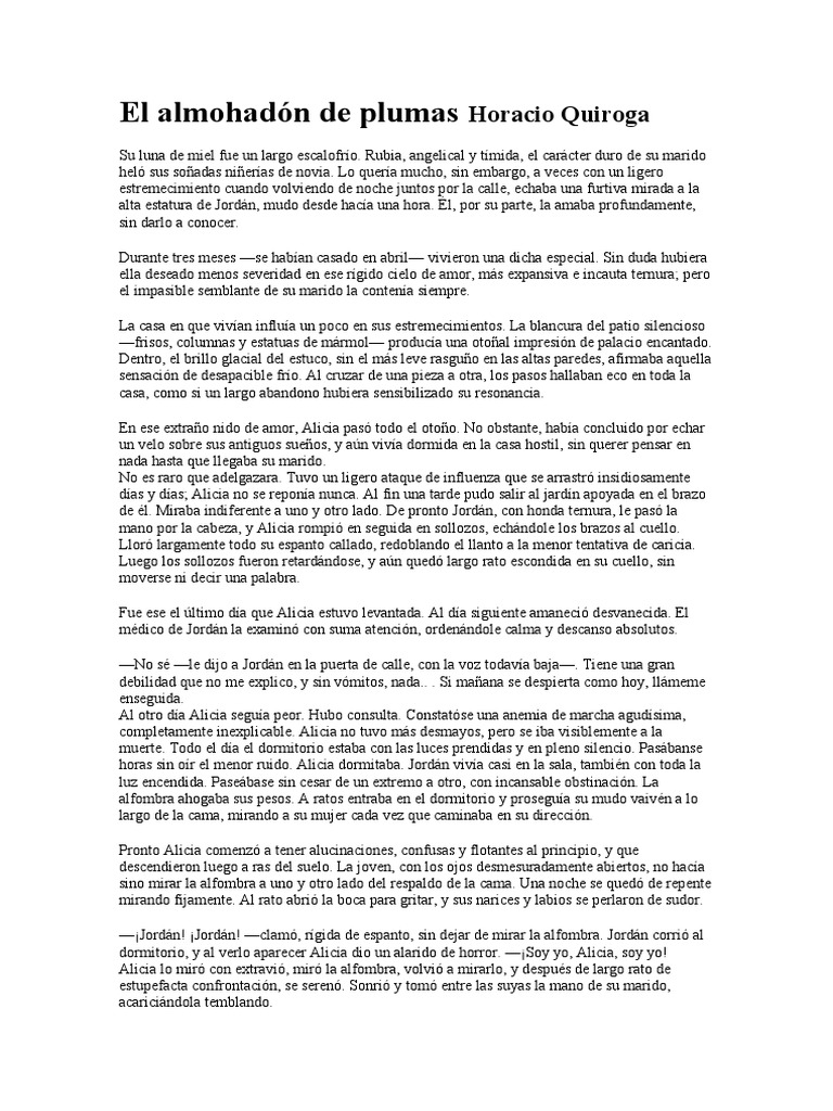 El Almohadón de Plumas Horacio Quiroga | PDF