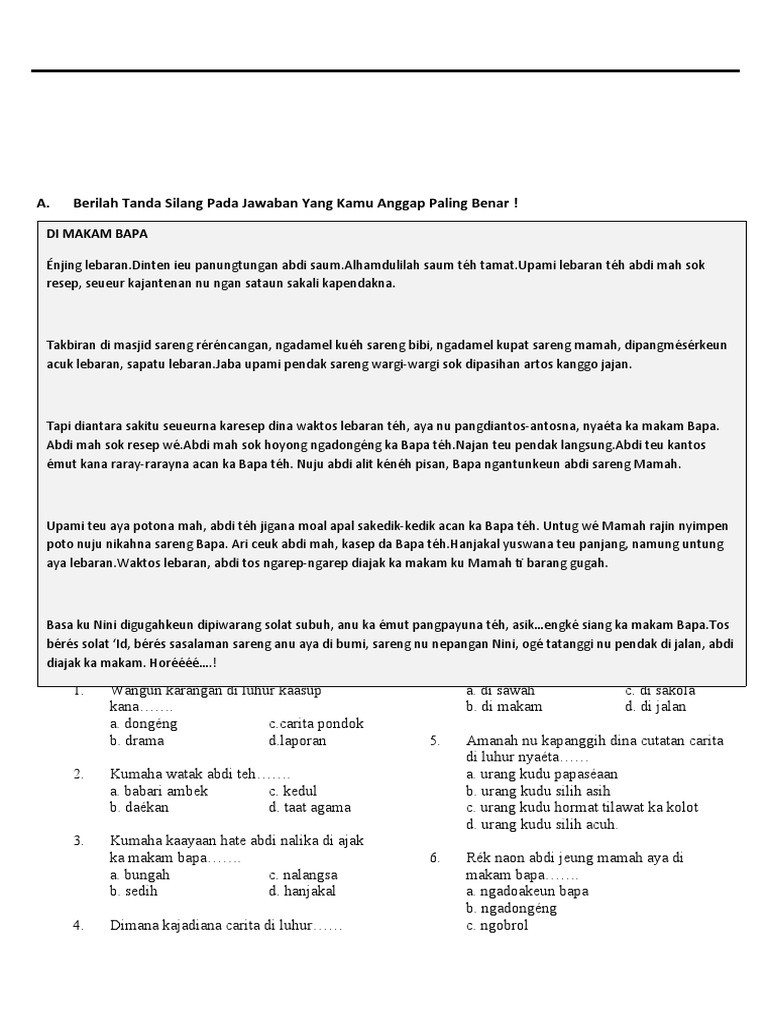 Soal Bahasa Sunda Kelas 7 Semester 2 | PDF