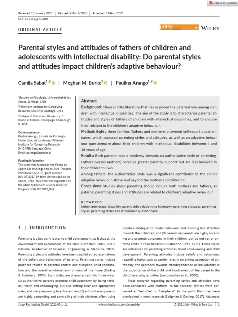 Parental Styles N Attitudes of Fathers of Children N Adolescent With ID Do Parental N Attitudes ...