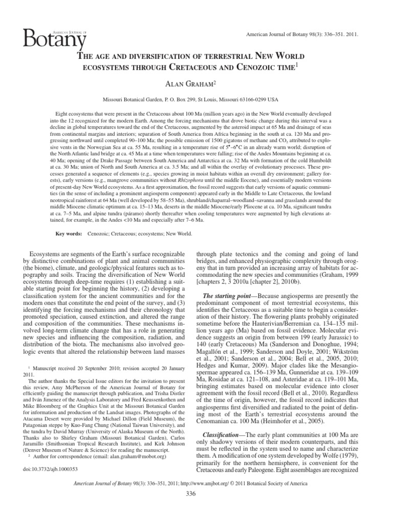 American J of Botany - 2011 - Graham - The Age and Diversification of ...