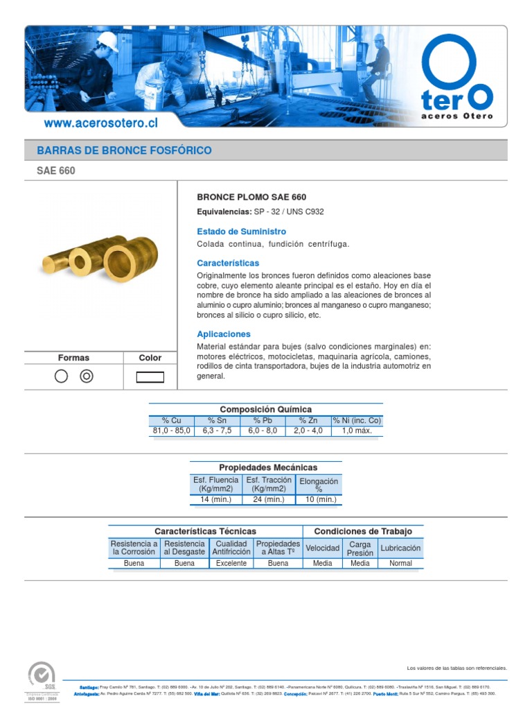 Barras Bronce Sae660 | PDF | Bronce | Cobre